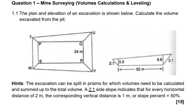 Solved 1.1 The plan and elevation of an excavation is shown | Chegg.com