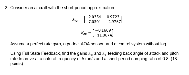 2. Consider an aircraft with the short period | Chegg.com
