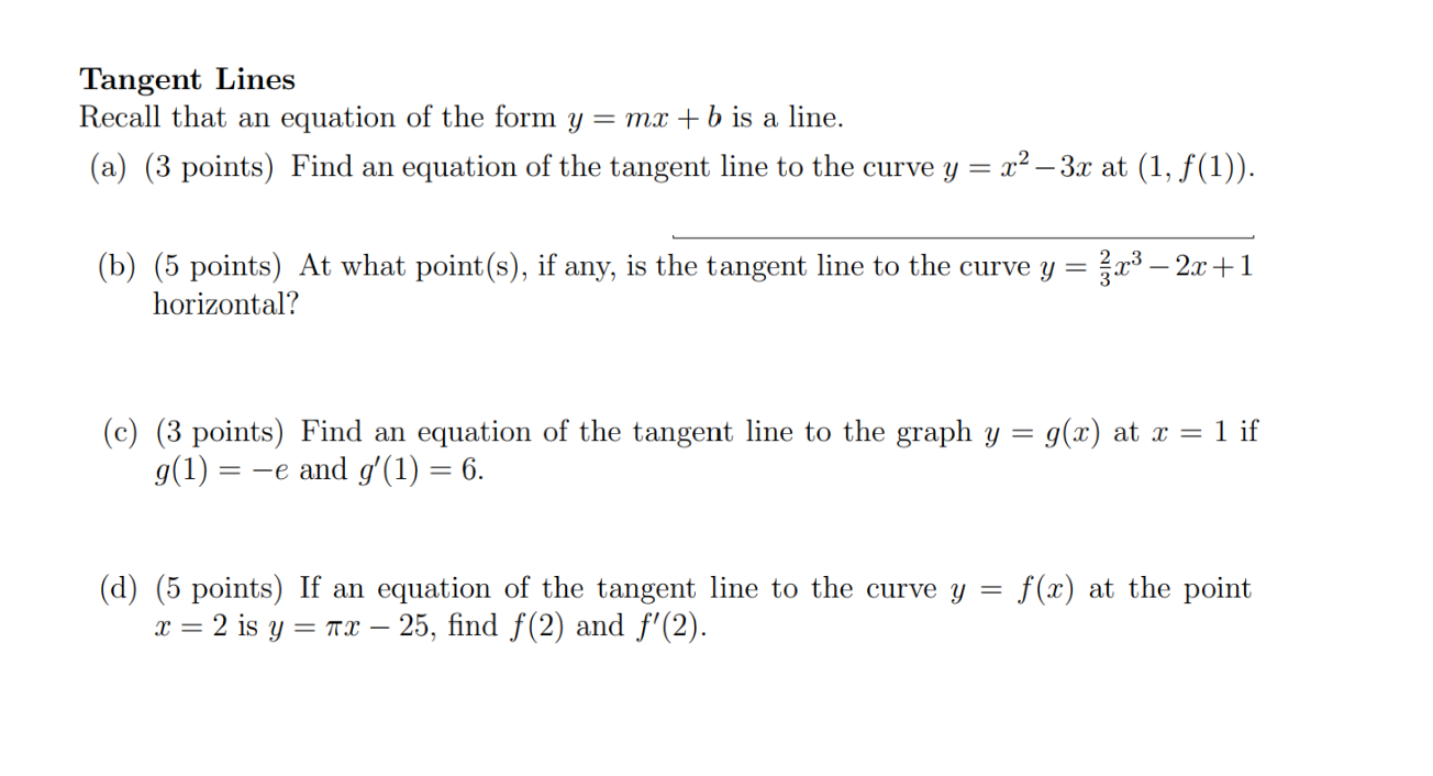 Solved Tangent Lines Recall that an equation of the form | Chegg.com