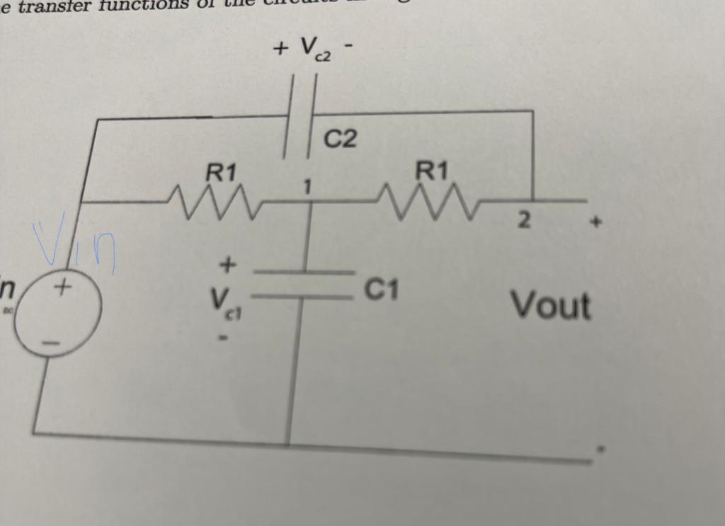 Solved Find the transfer functions of the circuit in figure | Chegg.com