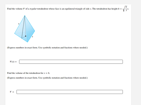 Solved Find the volume V of a regular tetrahedron whose face | Chegg.com