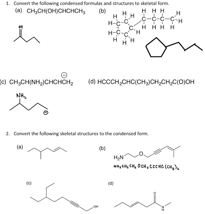Solved 1. Convert the following condensed formulas and | Chegg.com