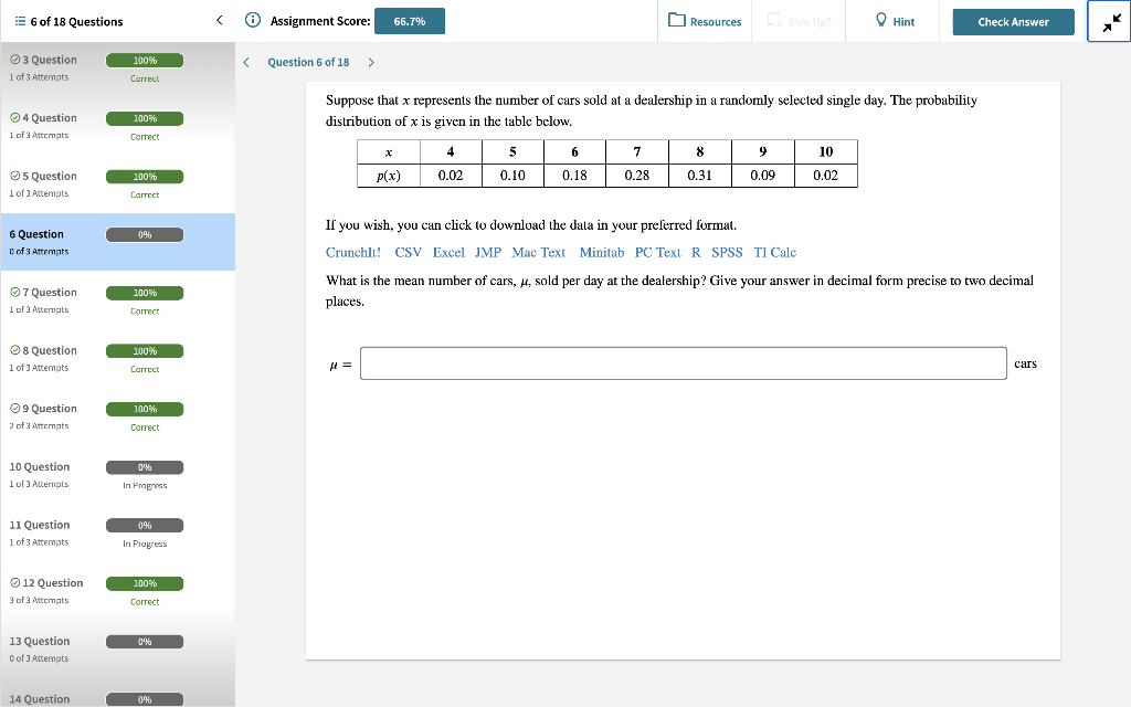 Solved 6 of 18 Questions