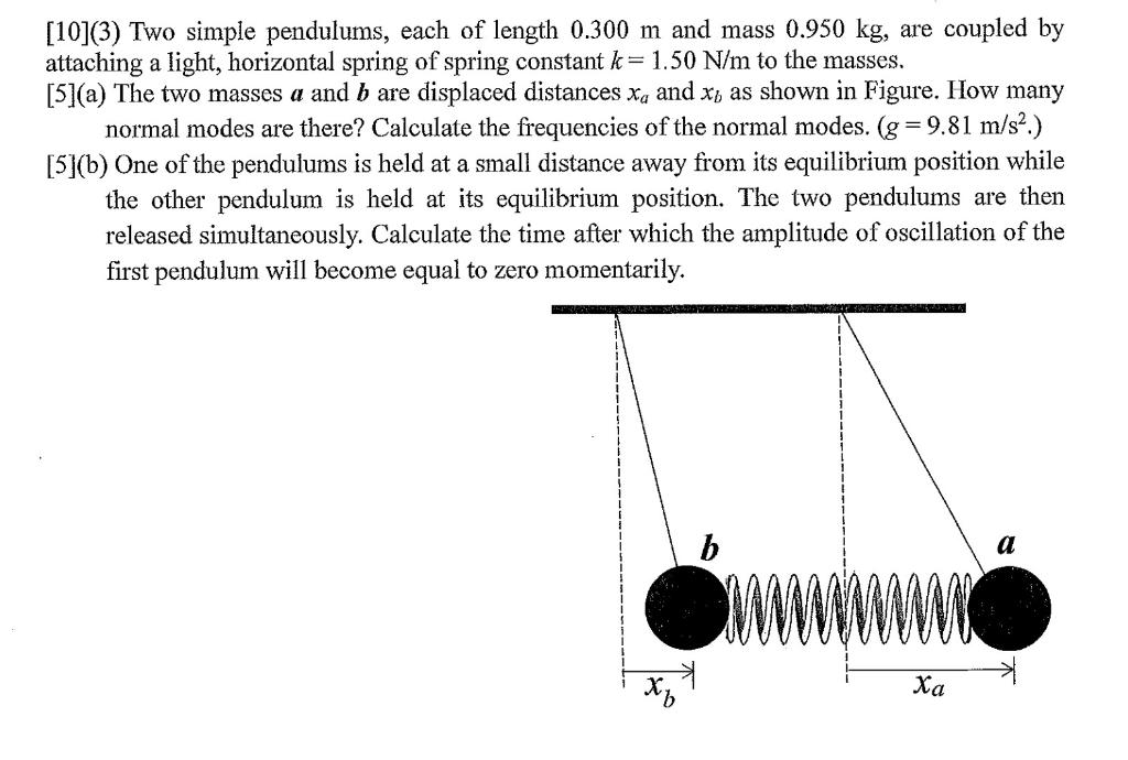 Solved = [10](3) Two simple pendulums, each of length 0.300 | Chegg.com