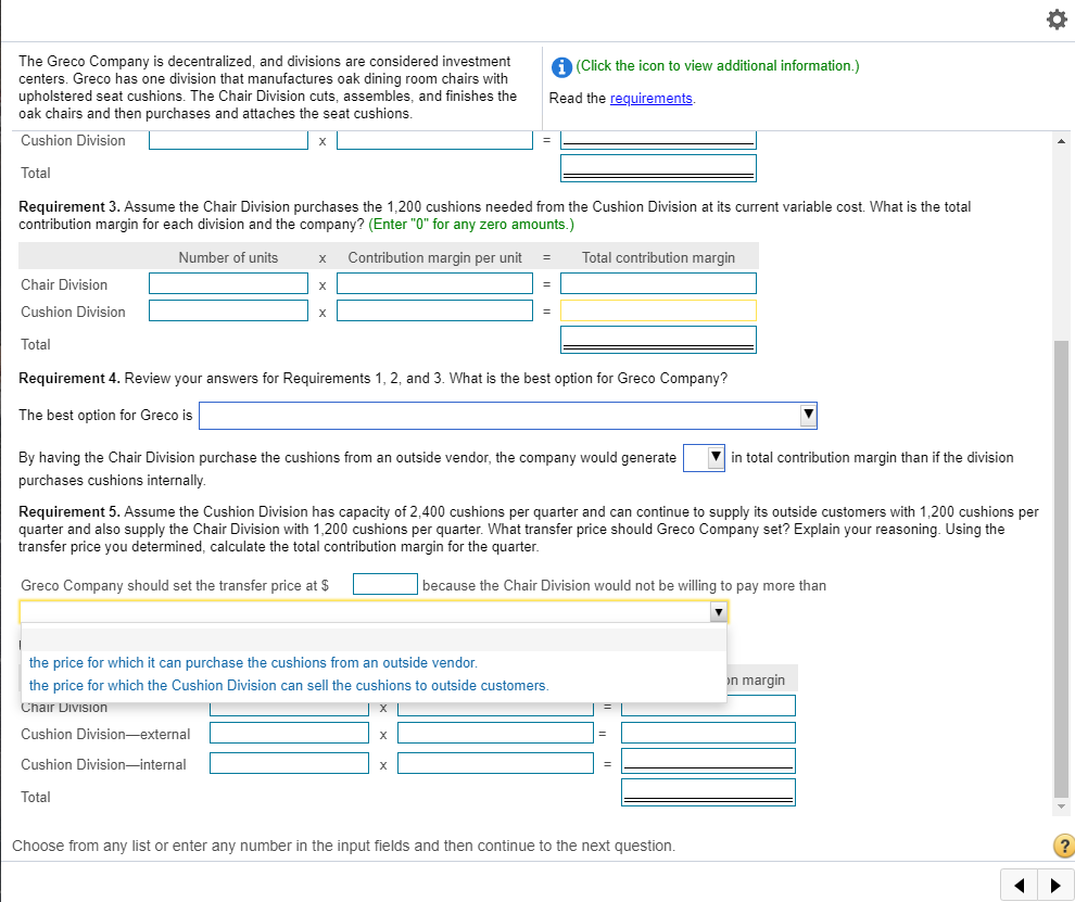 Solved The Greco Company is decentralized, and divisions are | Chegg.com