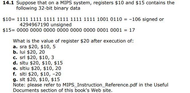 Solved 14.1 Suppose that on a MIPS system, registers $10 and | Chegg.com