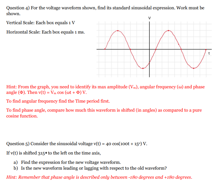 Solved Question 4) For the voltage waveform shown, find its | Chegg.com