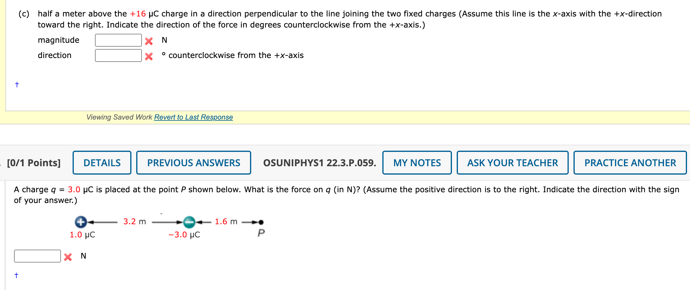 Solved (c) half a meter above the +16μC charge in a | Chegg.com