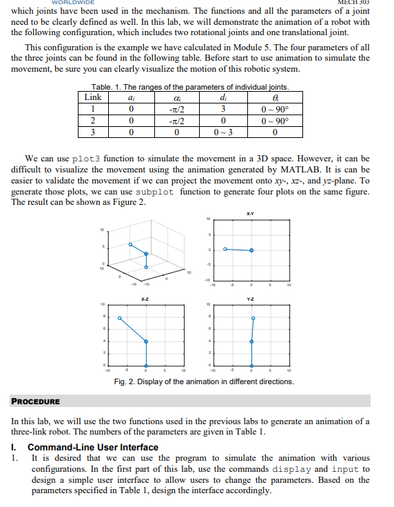 Write a MATALAB Script with required animation Read | Chegg.com