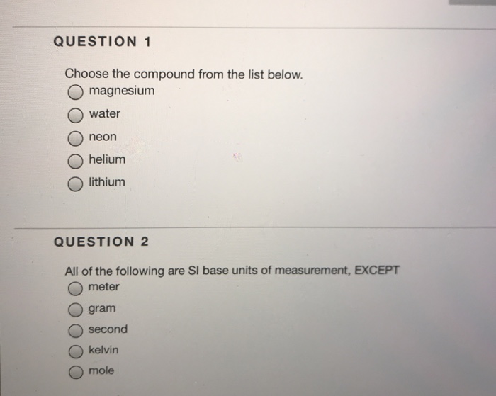 Solved QUESTION 1 Choose the compound from the list below. | Chegg.com