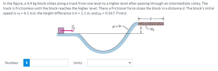 Solved In the figure, a 4.4 kg block slides along a track | Chegg.com