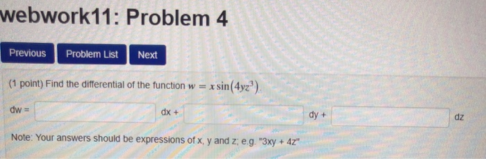 Solved webwork11: Problem 4 Previous Problem ListNext (1 | Chegg.com