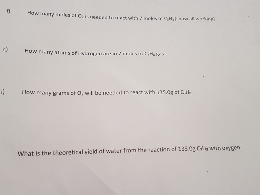 Solved Given The Equation: C3H8(g) O2(8) CO2(8)H20() a) Show | Chegg.com