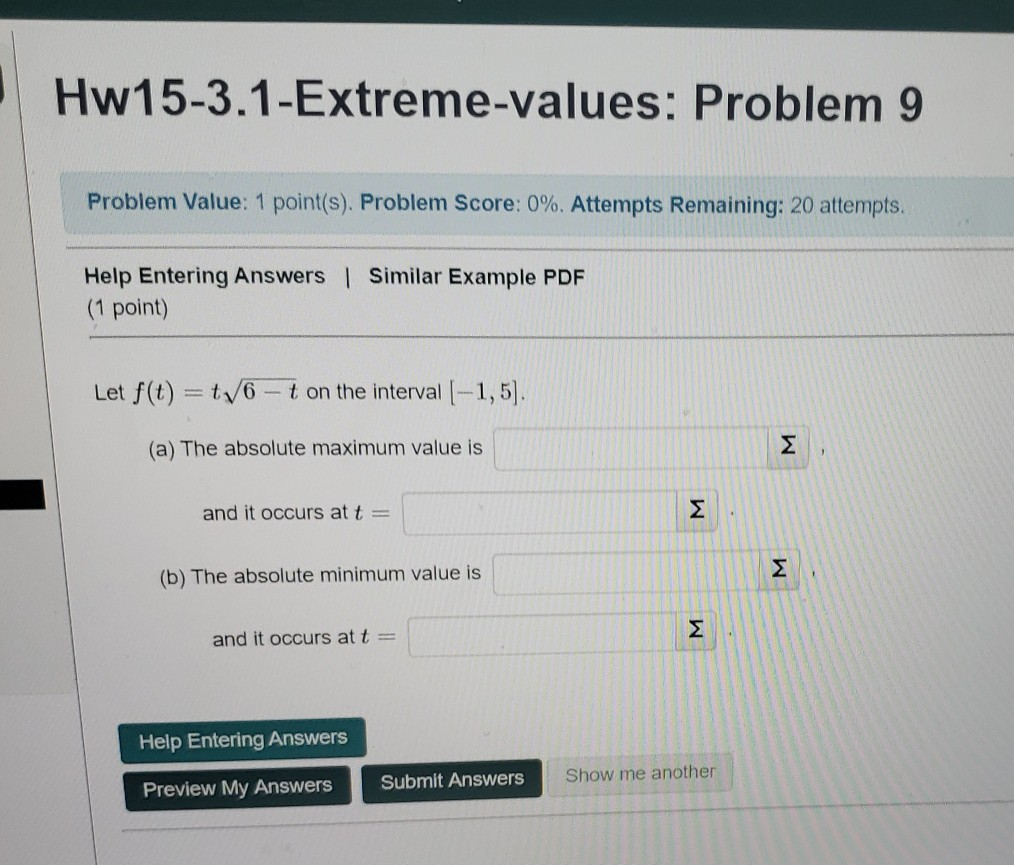 Solved Hw15-3.1-Extreme-values: Problem 9 Problem Value: 1 | Chegg.com