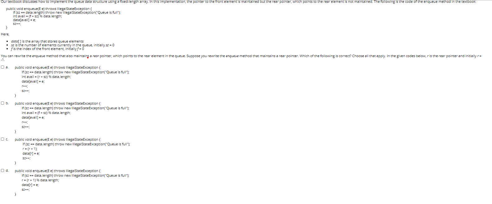 Solved Our textbook discusses how to implement the queue | Chegg.com