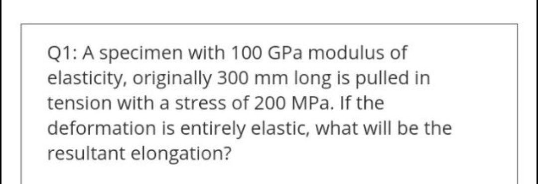 Solved Q1: A specimen with 100 GPa modulus of elasticity, | Chegg.com