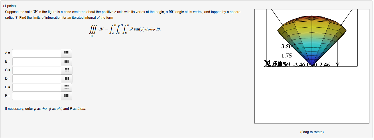 Solved (1 point) Suppose the solid W in the figure is a cone | Chegg.com