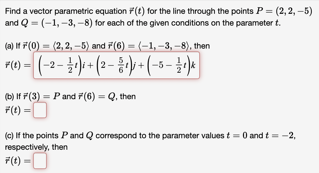 Solved Find a vector parametric equation r(t) for the line | Chegg.com