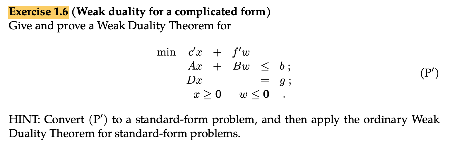Exercise 1.6 (Weak duality for a complicated form) | Chegg.com