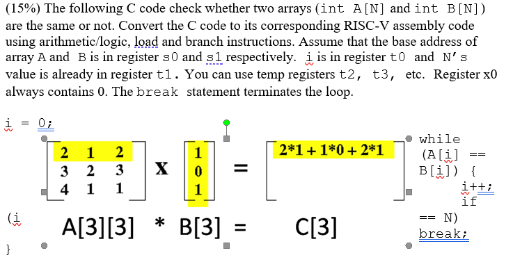 (15%) The following C code check whether two arrays | Chegg.com