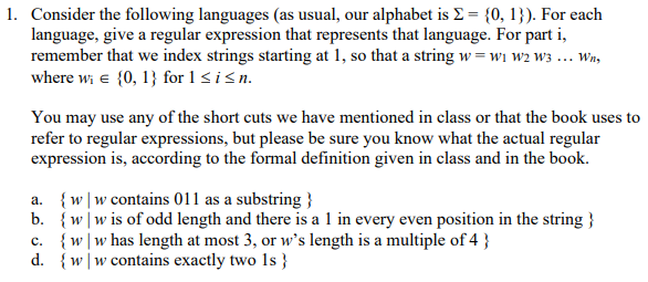 Solved 1. Consider the following languages (as usual, our | Chegg.com