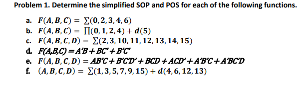 Solved Problem 1. Determine the simplified SOP and POS for | Chegg.com