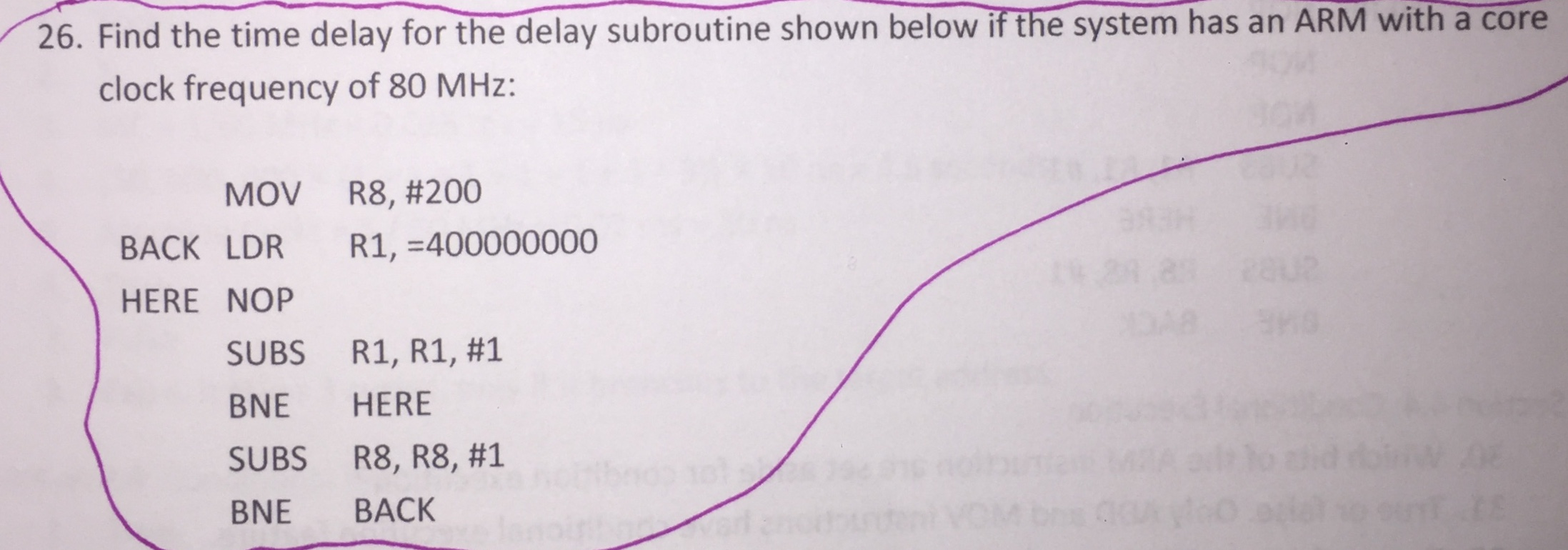 Solved 26. Find the time delay for the delay subroutine | Chegg.com