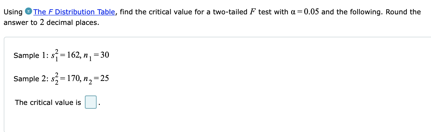 Solved Using The F Distribution Table, find the critical | Chegg.com