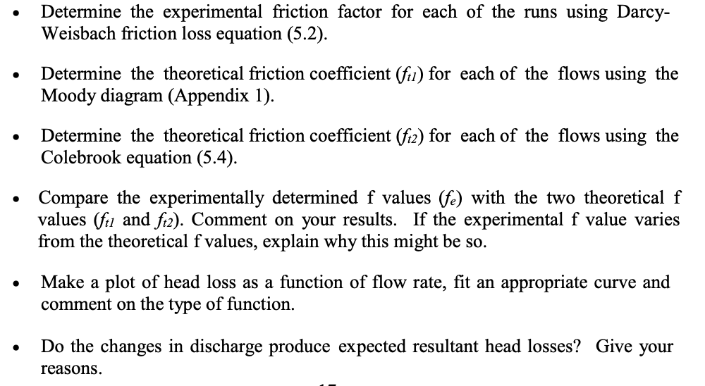 Solved - Determine the experimental friction factor for each | Chegg.com
