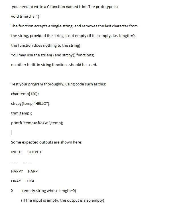Solved you need to write a C function named trim. The | Chegg.com
