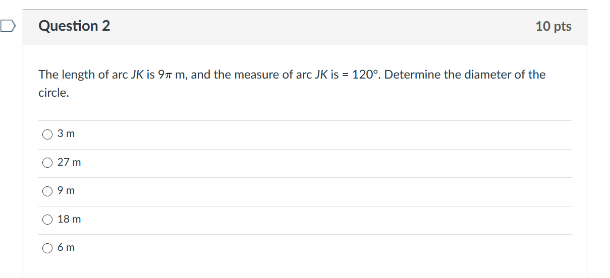 Solved The length of arc JK is 9 π m, and the measure of arc | Chegg.com