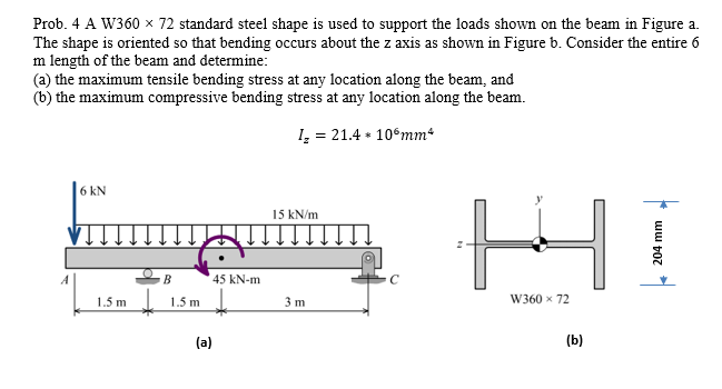 Solved Prob. 4 A W360 x 72 standard steel shape is used to | Chegg.com