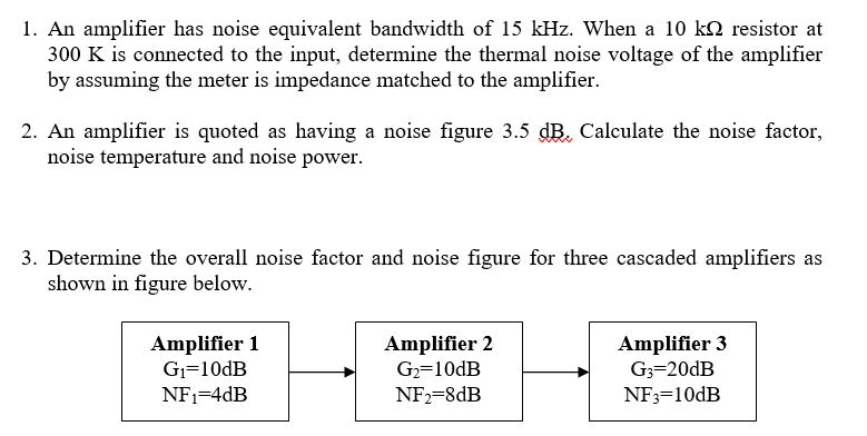 Solved 1. An amplifier has noise equivalent bandwidth of 15 | Chegg.com