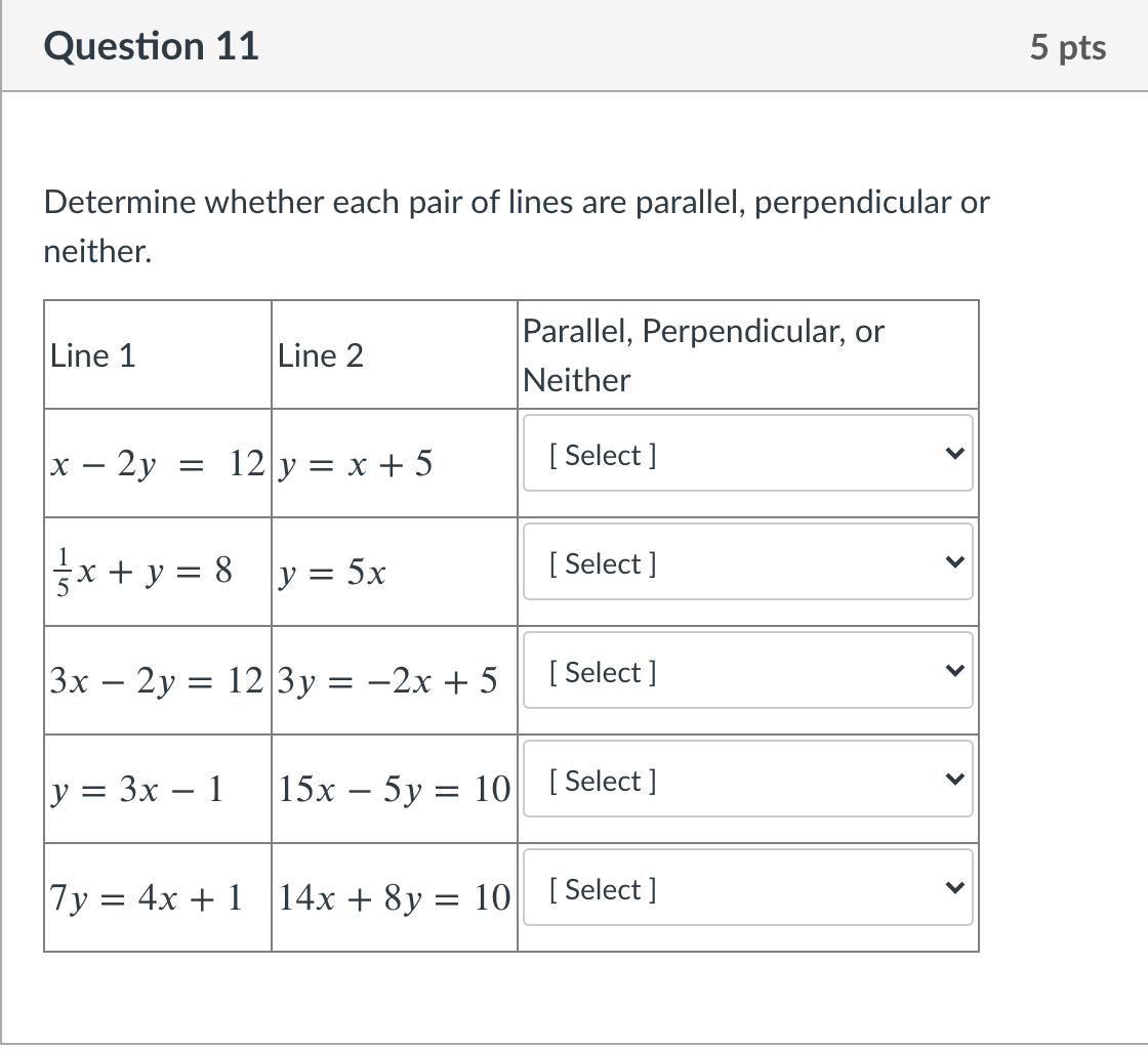 Solved Question 11 5 pts Determine whether each pair of | Chegg.com