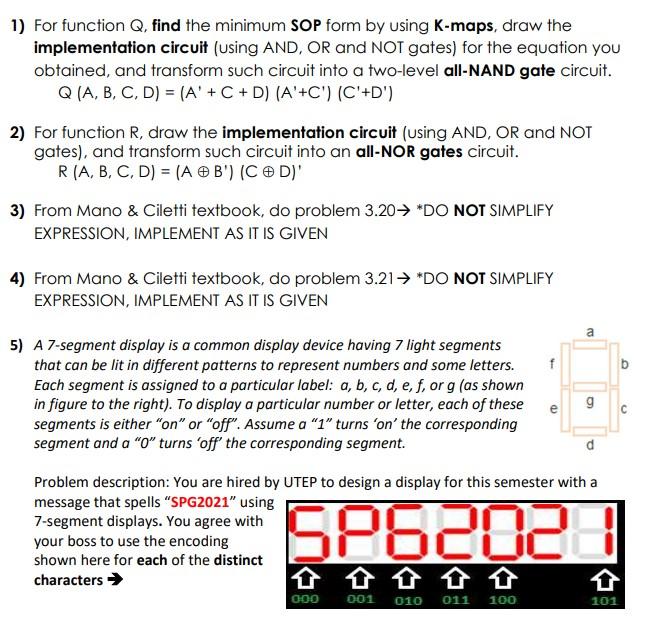 1) For function Q, find the minimum SOP form by using | Chegg.com