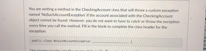 Solved You are writing a method in the CheckingAccount class | Chegg.com