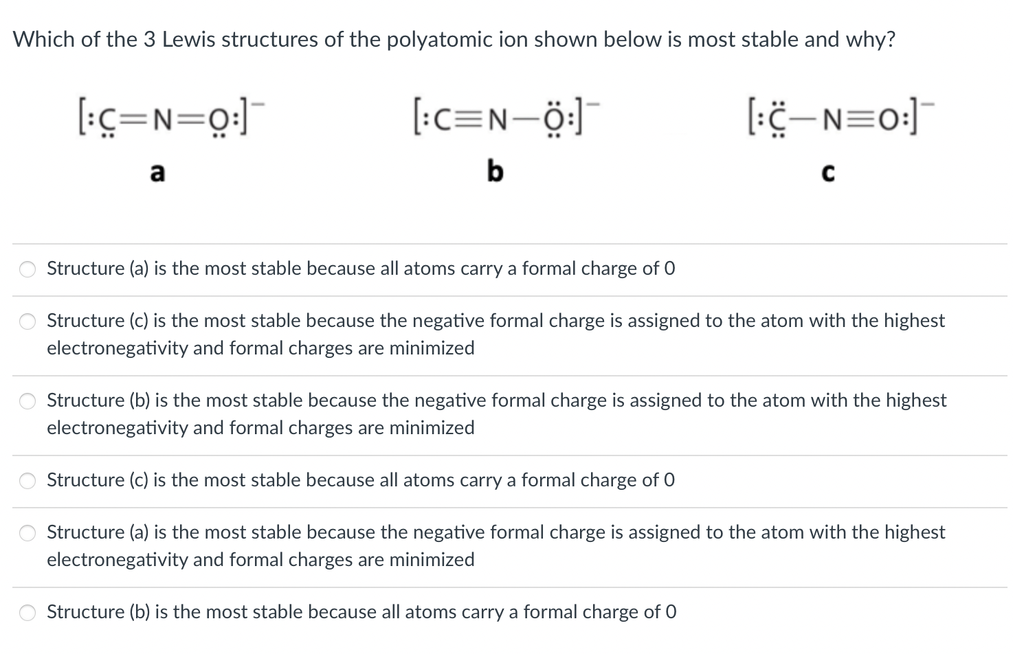 Solved Which of the 3 Lewis structures of the polyatomic ion | Chegg.com