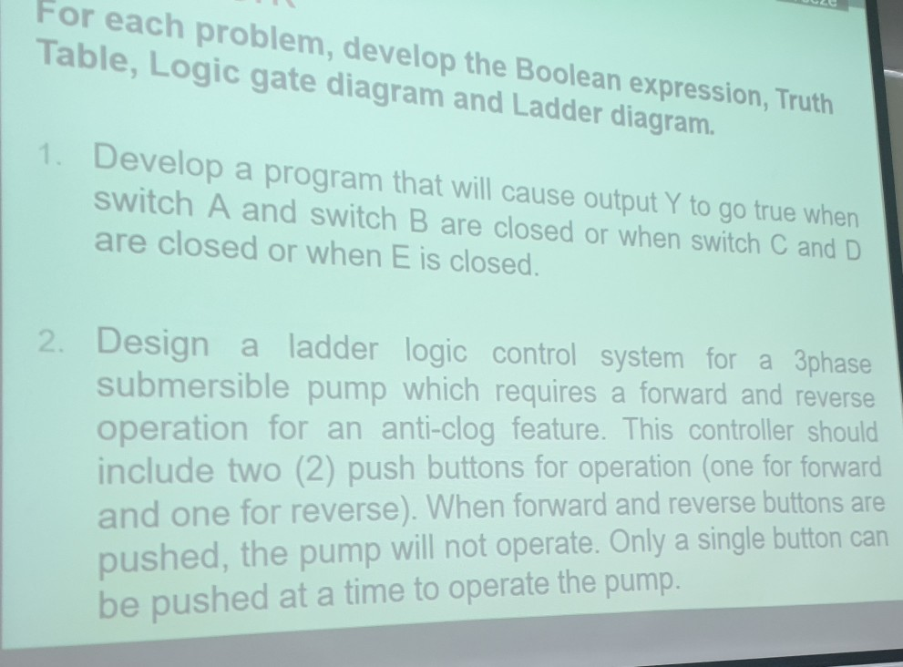 Solved For each problem, develop the Boolean expression, | Chegg.com