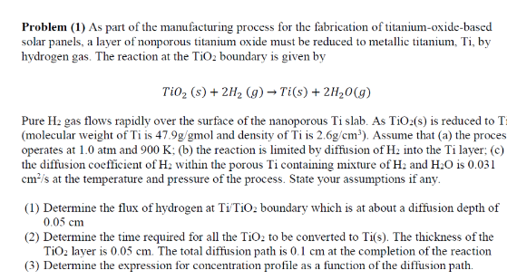 Solved Problem (1) As part of the manufacturing process for | Chegg.com
