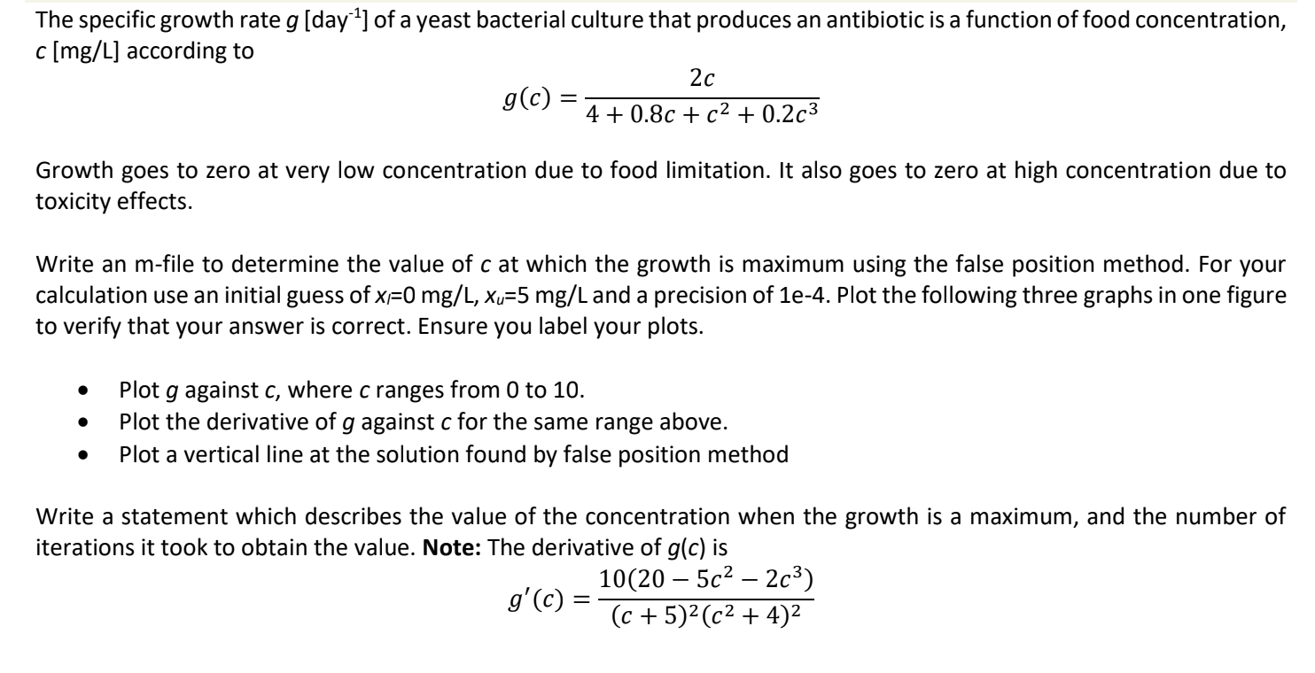 Solved The specific growth rate g [day 1] of a yeast | Chegg.com
