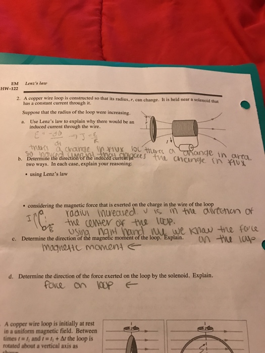 Solved EM Lewz's law HW-122 2. A copper wire loop is | Chegg.com