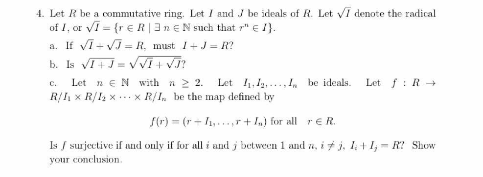 Solved 4. Let R be a commutative ring. Let I and J be ideals | Chegg.com