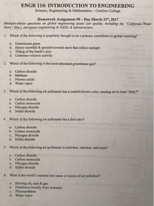 Solved ENGR 110: INTRODUCTION TO ENGINEERING Science, | Chegg.com