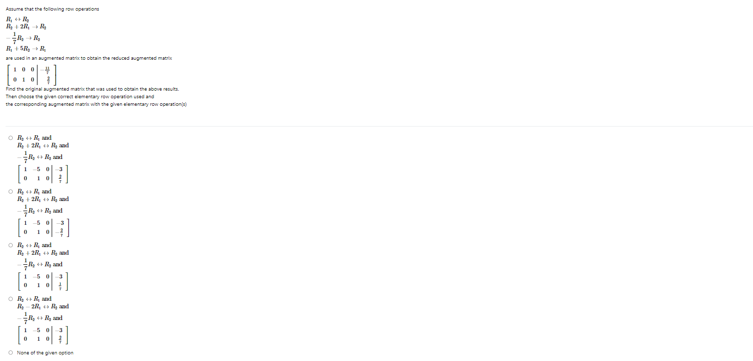 Solved Assume that the following row operations | Chegg.com
