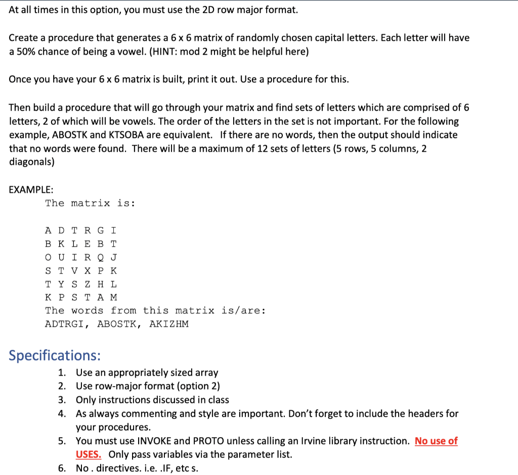 Solved At all times in this option, you must use the 2D row | Chegg.com