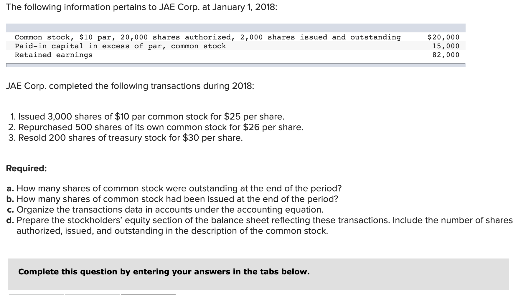 Solved The following information pertains to JAE Corp. at | Chegg.com