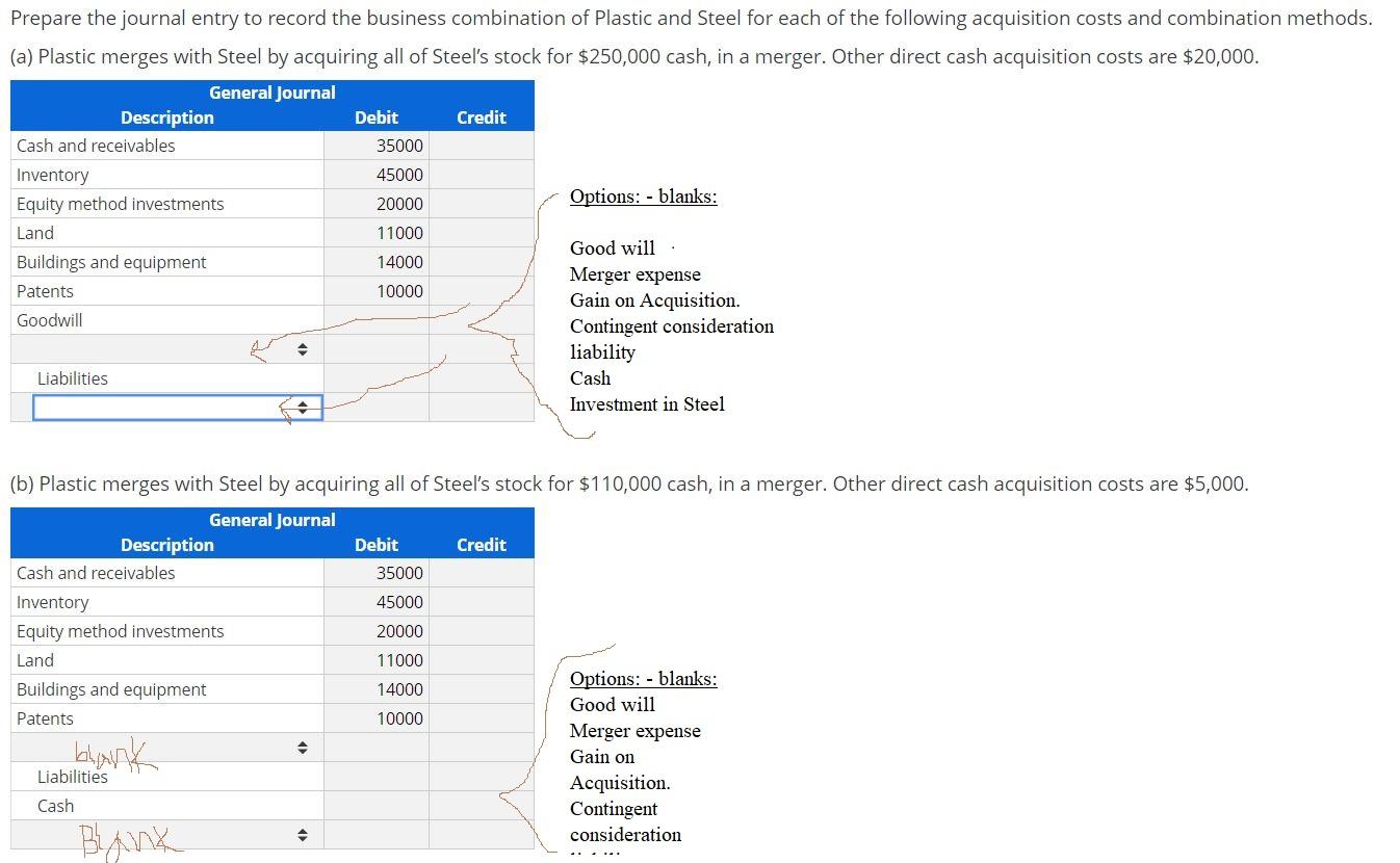 Solved Acquisition Entries, Various Types of Combinations, | Chegg.com