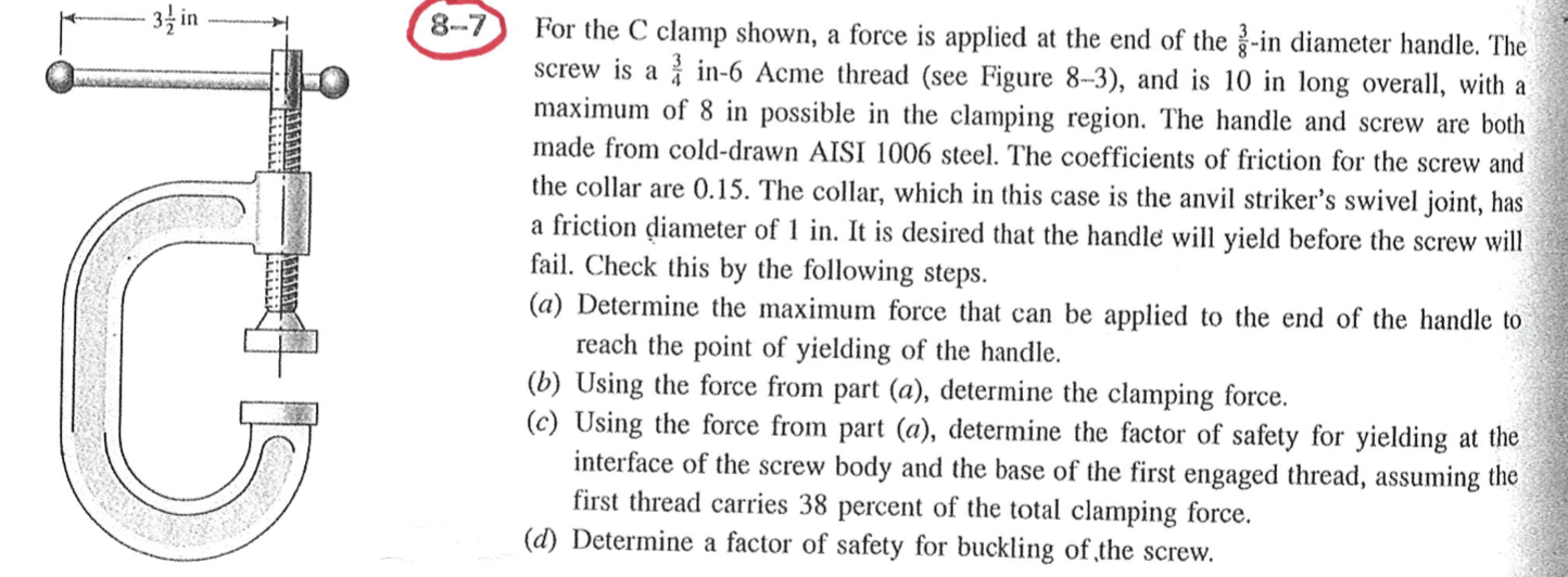 Solved - 3 in 8-7 C For the C clamp shown, a force is | Chegg.com
