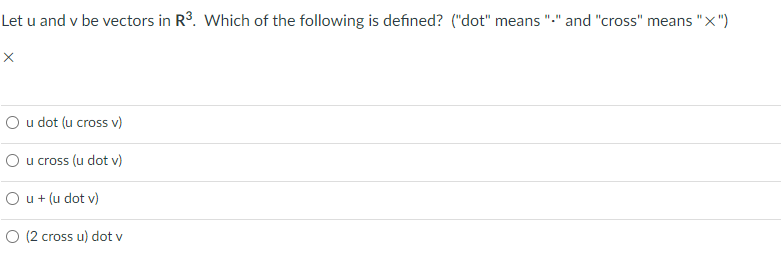 Solved Let u and v be vectors in R3. Which of the following | Chegg.com
