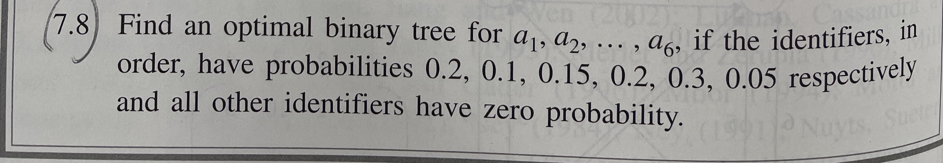 Solved 7.8 Find an optimal binary tree for a1,a2,…,a6, if | Chegg.com